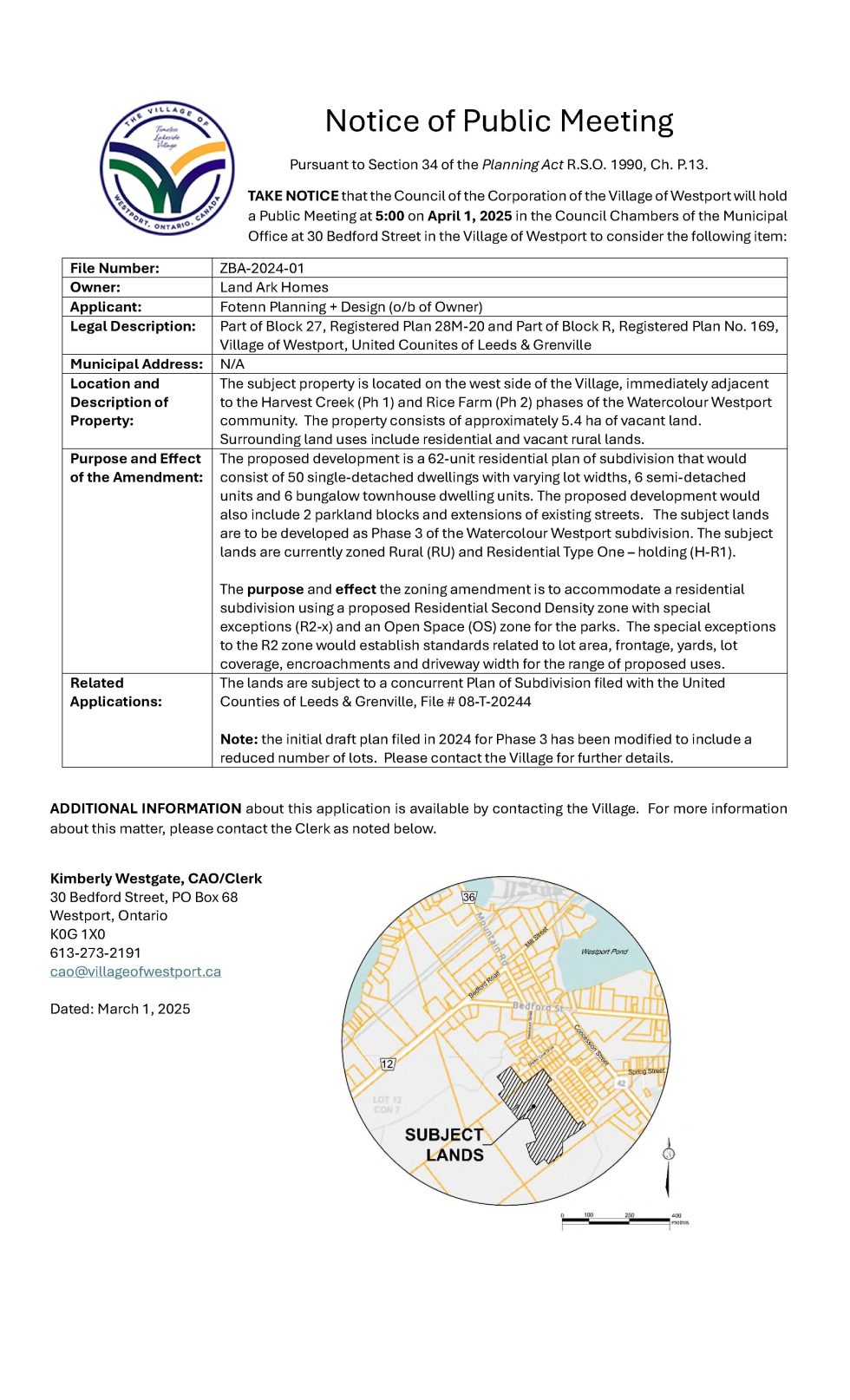 Notice of Public Meeting | Village of Westport