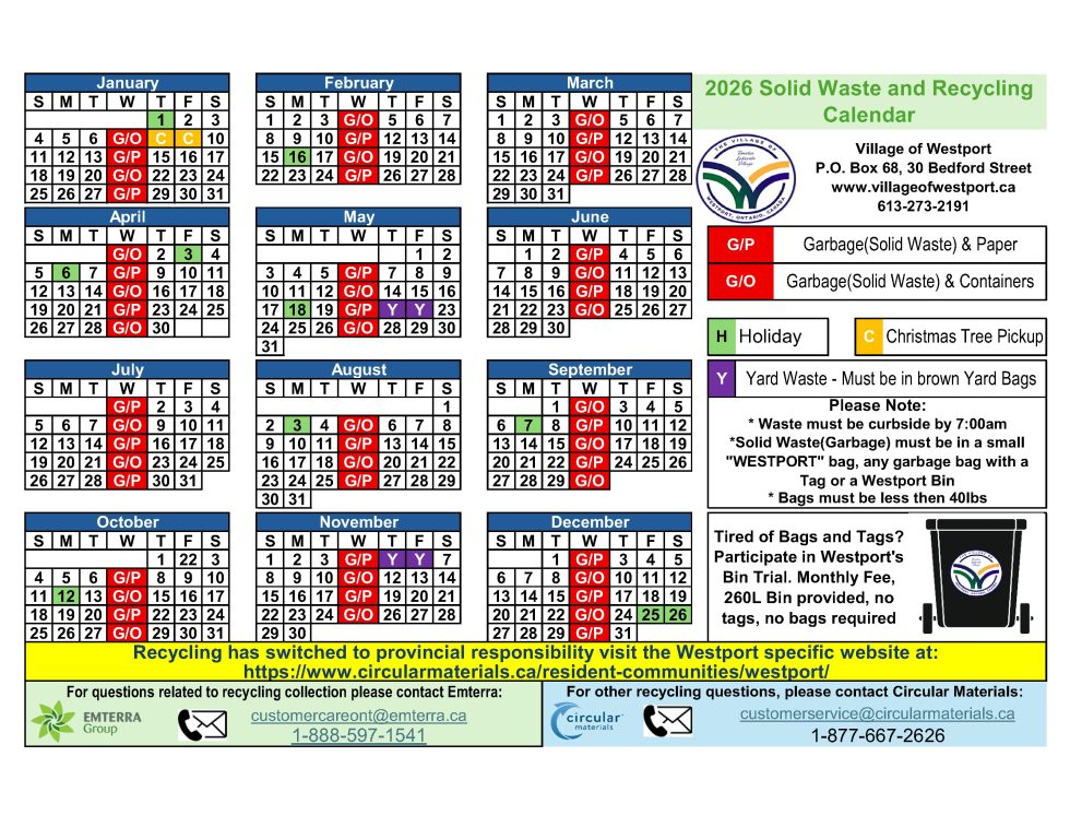 2026 Waste Collection Calendar | Village of Westport